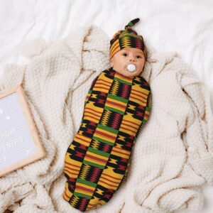 YIFTD Swaddle Blanket African Print Soft Cotton Baby Blanket Newborn Plush Receiving Blanket Swaddling Wrap Set Sleeping Bag for Toddler Infant Boy Girl(0~6 Months)