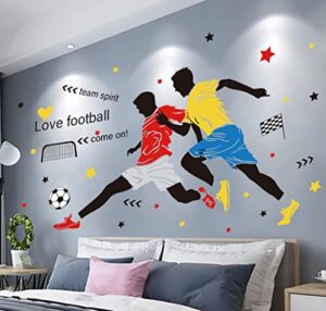 kelay fs 3d soccer football player wall decals stickers, football soccer wall stickers decors for boys room bedroom decor (3d soccer players)