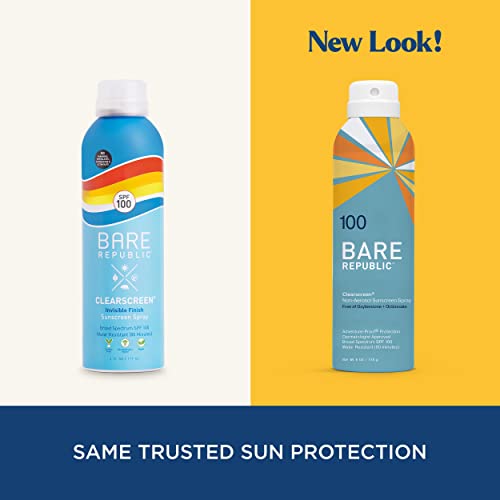 Bare Republic Clearscreen Sunscreen SPF 100 Sunblock Spray, Water Resistant with an Invisible Finish, 6 Fl Oz