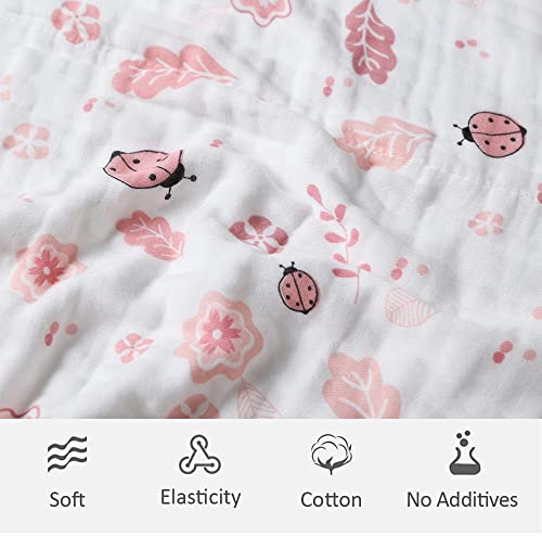 YEBON ProC Muslin Baby Blanket/Towel,100% Cotton Softer Quilt for Boys & Girls Ultra Breathable-6 Layers 43.3''x43.3'' (Pink Ladybug), Twin