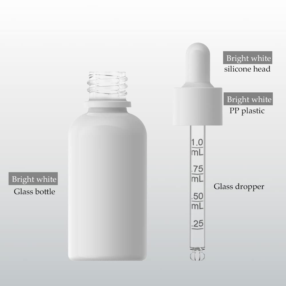 seafulee 1oz White Coated Eye Glass Dropper Bottles (30ML) with White Cap and Pipettes, UV Safe Bottles for Essential Oils and Aromatherapy (Pack of 6)