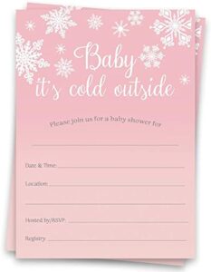 the invite lady winter baby shower invitation it's a girl snowflake cold outside pink fill in blank wonderland snow diy (15 count)