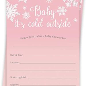 The Invite Lady Winter Baby Shower Invitation It's a Girl Snowflake Cold Outside Pink Fill in Blank Wonderland Snow DIY (15 Count)