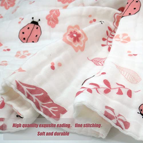 YEBON ProC Muslin Baby Blanket/Towel,100% Cotton Softer Quilt for Boys & Girls Ultra Breathable-6 Layers 43.3''x43.3'' (Pink Ladybug), Twin