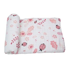 yebon proc muslin baby blanket/towel,100% cotton softer quilt for boys & girls ultra breathable-6 layers 43.3''x43.3'' (pink ladybug), twin