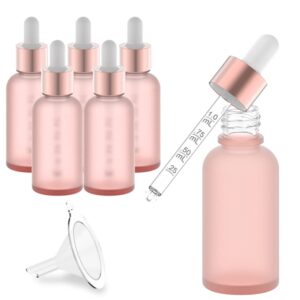 jagolain eye dropper bottles 1oz (frosted orange colored glass bottle 6 pack 30ml with rose golden caps, measured pipettes) empty refillabe bottles for essential oils, perfume (6 pcs, frosted orange)