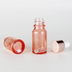 Glass Eye Dropper Bottles 1/3oz (Orange Colored Glass Bottle 12 Pack 10ml with Rose Golden Caps) Travel Vial Bottles for Essential Oils, Perfume (12 pcs, orange)