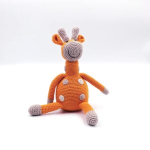 pebble 200-610 fair trade organic giraffe rattle, 12 inch-length, orange