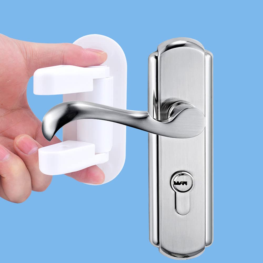 4 Pack Child Proof Door Lever Lock, Door Handle Lock 3m Strong Adhesive Baby Door Lock No Drilling Child Safety Durable ABS Simple Install, No Tools Needed, white