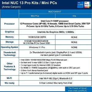 GEEK+ NUC 13 Pro NUC13ANHi7 Arena Canyon Mini PC, Core i7-1360P, 8GB RAM, 256GB SSD, Mini Computer Win 11 Pro für Business Home Office, Unterstützung 8K/4K Quad Display/WiFi 6E/BT 5.3/Thunderbolt 4