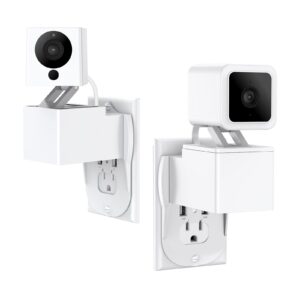 olaike 2 pack outlet wall mount for wyze cam v4/ v3 /v2 & wyze cam spotlight, 360 degree swivel plug-in wall mount stand, without messy wires or wall damage (camera not include), white