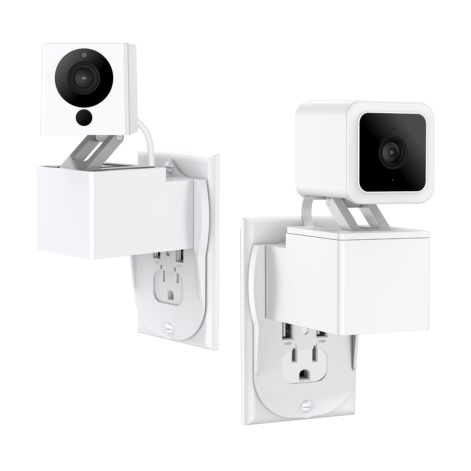 OLAIKE 2 Pack Outlet Wall Mount for Wyze Cam V4/ V3 /V2 & Wyze Cam Spotlight, 360 Degree Swivel Plug-in Wall Mount Stand, Without Messy Wires or Wall Damage (Camera Not Include), White