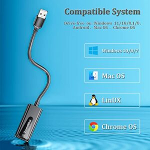 Tccmebius USB Ethernet Adapter, USB 2.0 to 10/100 Ethernet LAN Network Wired Adapter for MacBook, Surface Pro, Notebook PC, Compatible with Windows7/8/10, Mac OS, Android, Chrome OS, Linux (TCC-S20A)