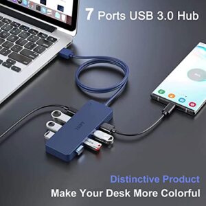 USB 3.0 HUB 7 USB Port,TSUPY USB HUB with 3.3FT Extended Cable 5Gbps USB 3.0 Data HUB 8 in 1 USB Splitter Powered Charging HUB Multiport USB Extension for Mac Pro/Mini, XPS, Surface Pro,PS5,Laptop