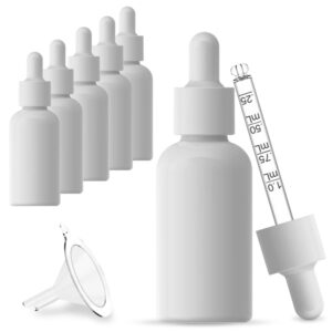 seafulee 1oz white coated eye glass dropper bottles (30ml) with white cap and pipettes, uv safe bottles for essential oils and aromatherapy (pack of 6)