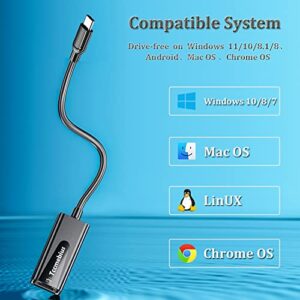 Tccmebius USB C Ethernet Adapter, USB C to 10 100 RJ45 Network Adapter LAN Wired Adapter, for MacBook Pro/Air, iPad Pro, Dell XPS, MateBook, Smartphone, Compatible Windows 7/8/10, Mac OS (TCC-S20C)