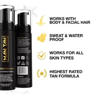 MAN TAN Sunless Tanner Starter Pack For Men | AMINOTAN - The Best Clear Self Tan Mousse For Men Works With Hair + Sweat Proof (Mitt & Bottle) - 6.7fl