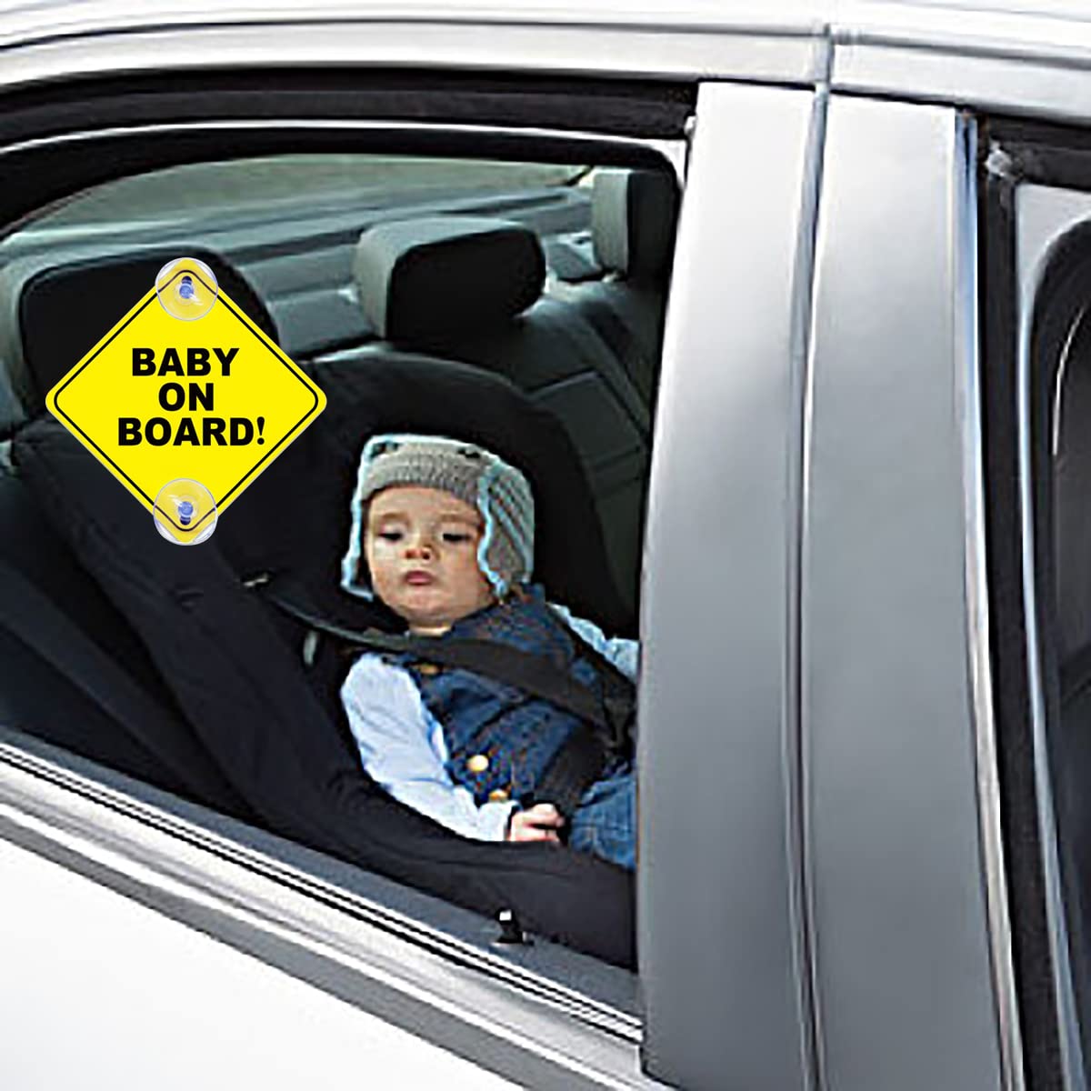 LGOUW 2Pc Baby On Board Signs Double Suction Cups, Car - Kids Sign in Sticker Child -Baby for Window Cling 5*5 inch