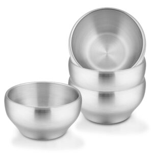 lianyu 12oz stainless steel bowls for kids, 4 pack children toddler bowls, double-walled insulated metal bowls for child, baby toddler feeding bowl for dinner lunch, dishwasher safe