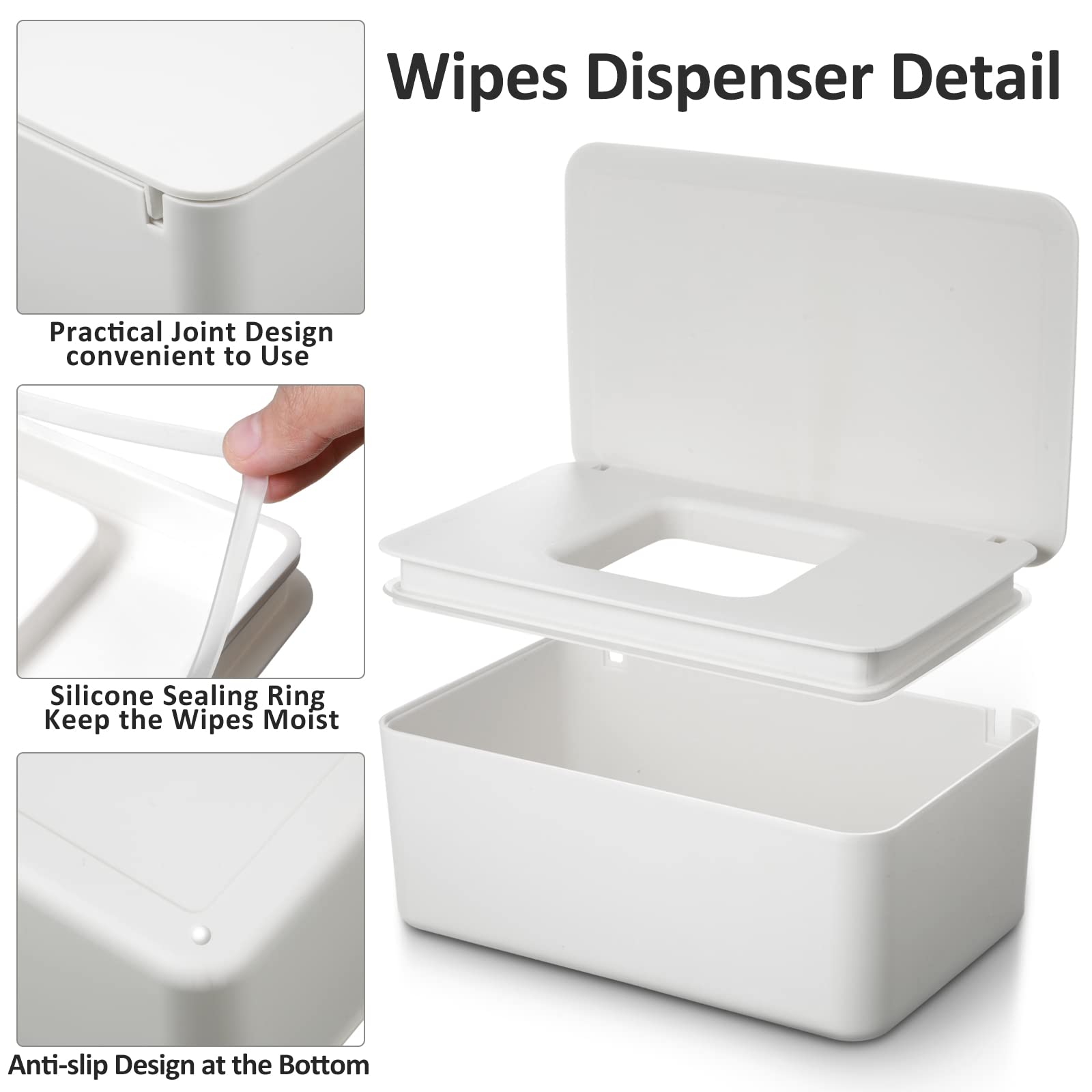 4 Pieces Baby Wipes Dispenser Wipe Container Keep Wipes Moist Baby Wipe Holder Easy Open Wet Tissue Storage Non-Slip Box Case for Bathroom Baby Nursery (Black, White, Gray)