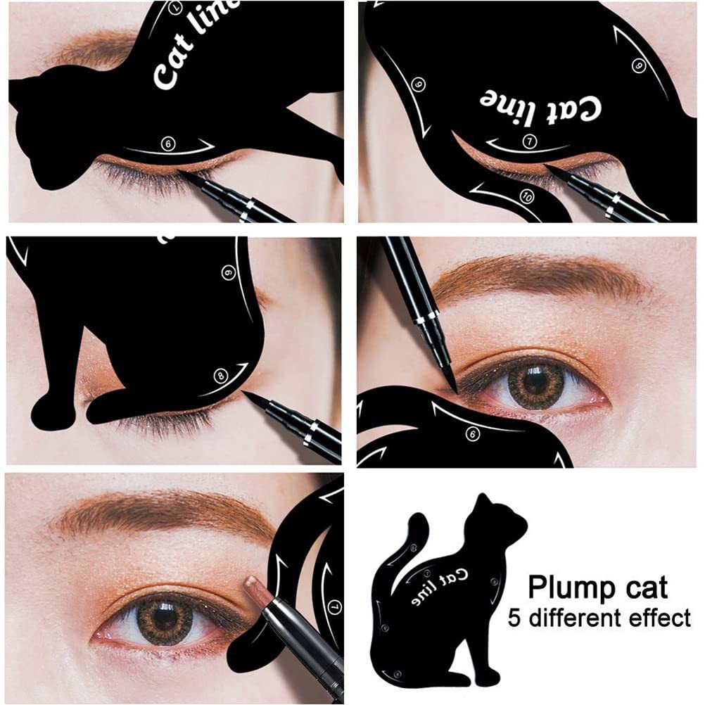 2 Pcs Cat Eyeliner Stencils, Matte PVC Material Smoky Eyeshadow Applicators Template Plate, Cat Shape Eye Liner & Eye Shadow Guide Template Tool