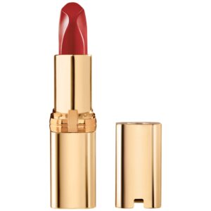 l'oreal paris colour riche red lipstick, long lasting, satin finish smudge proof lipstick with hydrating argan oil & vitamin e, reds of worth, prosperous red, 0.13 oz