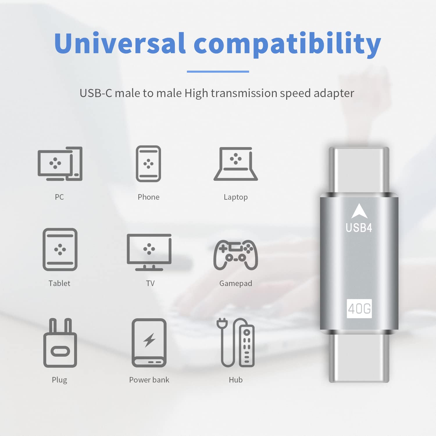 Duttek USB C Male to Male Adapter, 40Gpbs Type C Male to Type C Male Full Featured Adapter Support Data Transmission and Charging for with Thunderbolt 3/4, USB3.1, USB2.0. (1pack)