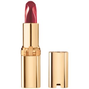 l'oreal paris colour riche red lipstick, long lasting, satin finish smudge proof lipstick with hydrating argan oil & vitamin e, reds of worth, ambitious red, 0.13 oz