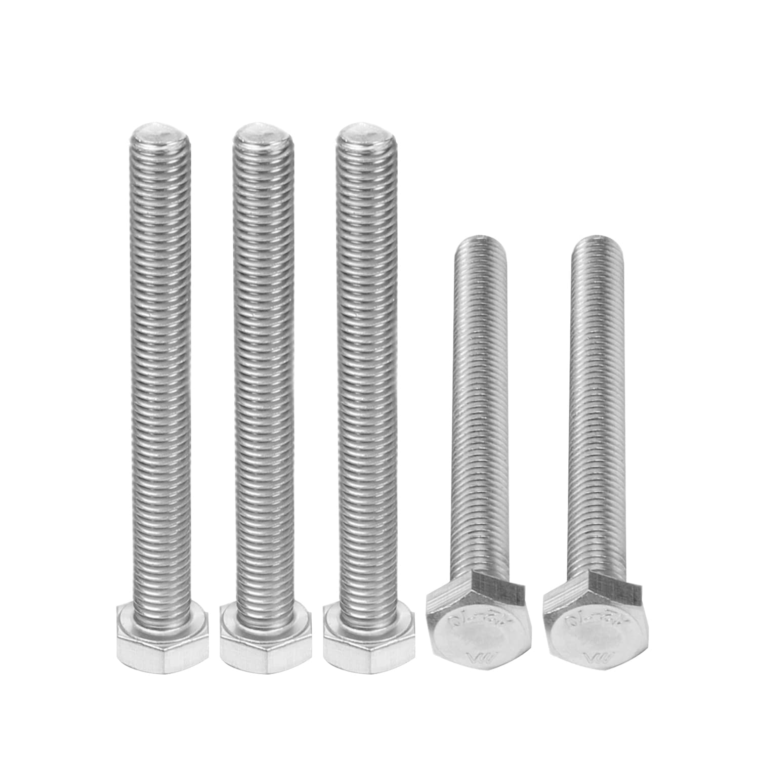 Bettomshin 5Pcs M10 x 90mm Hex Bolts, 304 Stainless Steel 1.5mm Thread Pitch Fully Threaded Metric Hex Head Screw Bolts, Hexagon Screw Bolt, Hex Tap Bolts, Silver (Overall Size 96.56x17x17mm)