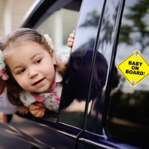 LGOUW 2Pc Baby On Board Signs Double Suction Cups, Car - Kids Sign in Sticker Child -Baby for Window Cling 5*5 inch