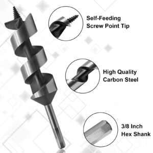 PHITUODA 1-1/2" x 8" Wood Auger Drill Bit with 3/8 Inch Hex Shank, Perfect for Soft & Hard Wood, Plastic, Drywall, PVC