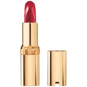 l'oreal paris colour riche red lipstick, long lasting, satin finish smudge proof lipstick with hydrating argan oil & vitamin e, reds of worth, respected red, 0.13 oz