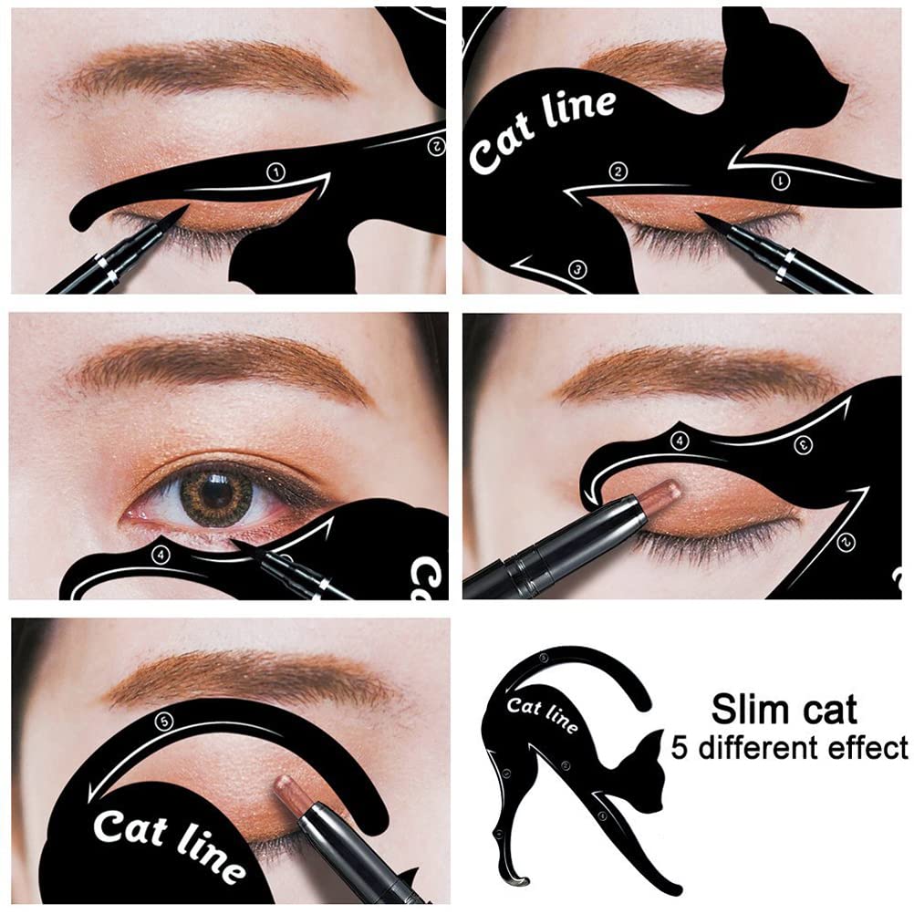 2 Pcs Cat Eyeliner Stencils, Matte PVC Material Smoky Eyeshadow Applicators Template Plate, Cat Shape Eye Liner & Eye Shadow Guide Template Tool