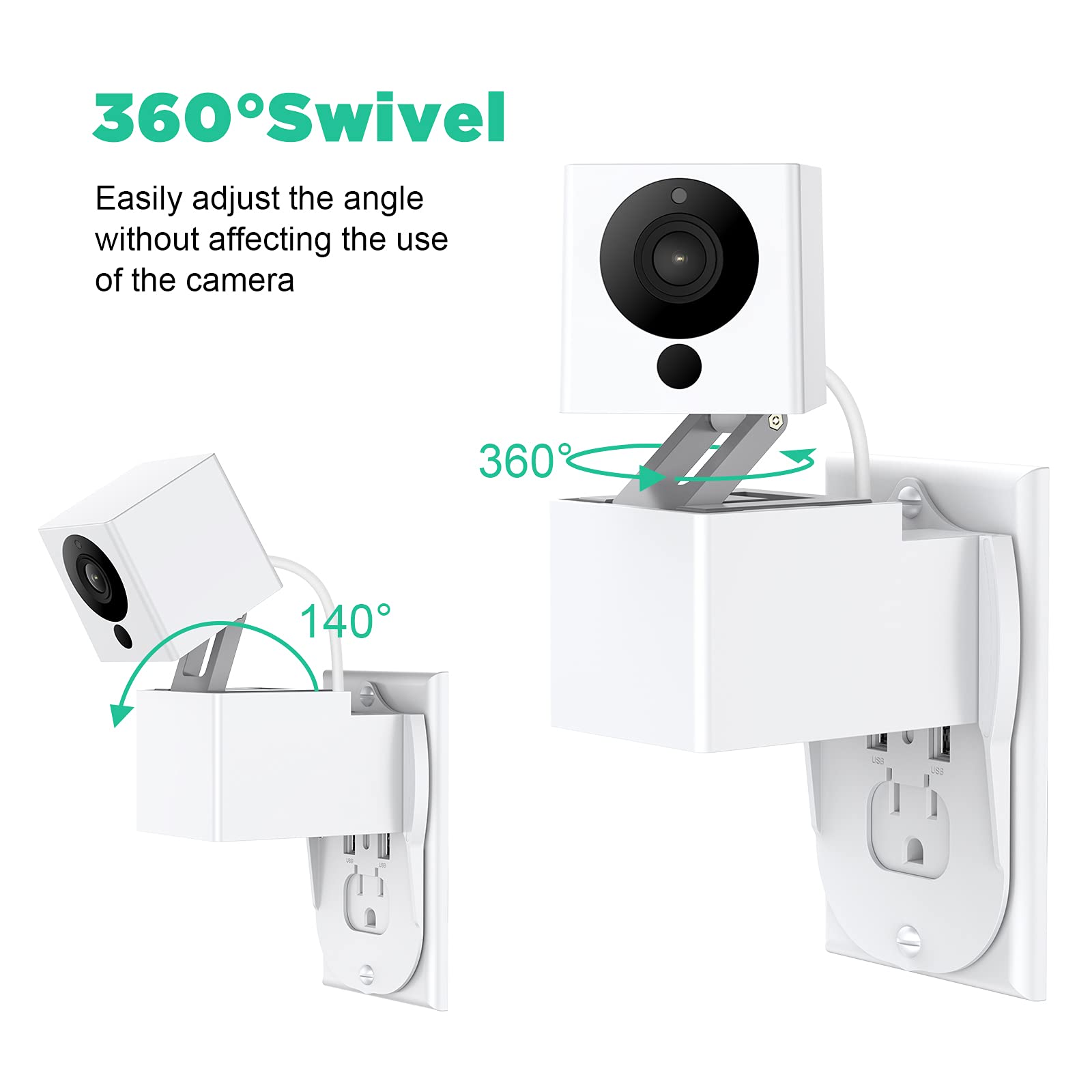 OLAIKE 2 Pack Outlet Wall Mount for Wyze Cam V4/ V3 /V2 & Wyze Cam Spotlight, 360 Degree Swivel Plug-in Wall Mount Stand, Without Messy Wires or Wall Damage (Camera Not Include), White