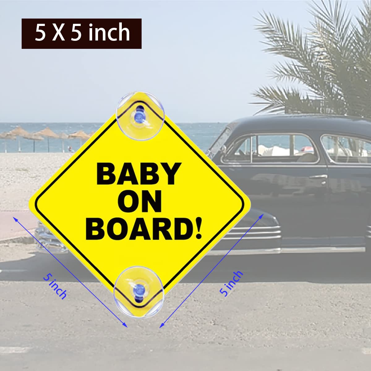 LGOUW 2Pc Baby On Board Signs Double Suction Cups, Car - Kids Sign in Sticker Child -Baby for Window Cling 5*5 inch