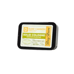 Duke Cannon Supply Co. Solid Cologne for Men Bay Rum (Citrus Musk, Cedarwood, Island Spice) - Concentrated Balm, Travel-Friendly Convenient Tin, Made with Natural & Organic Ingredients 1.5 oz (1 unit)