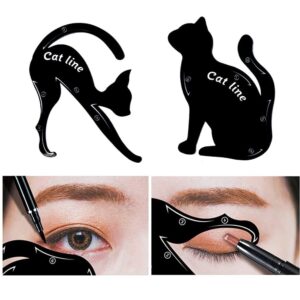 2 pcs cat eyeliner stencils, matte pvc material smoky eyeshadow applicators template plate, cat shape eye liner & eye shadow guide template tool