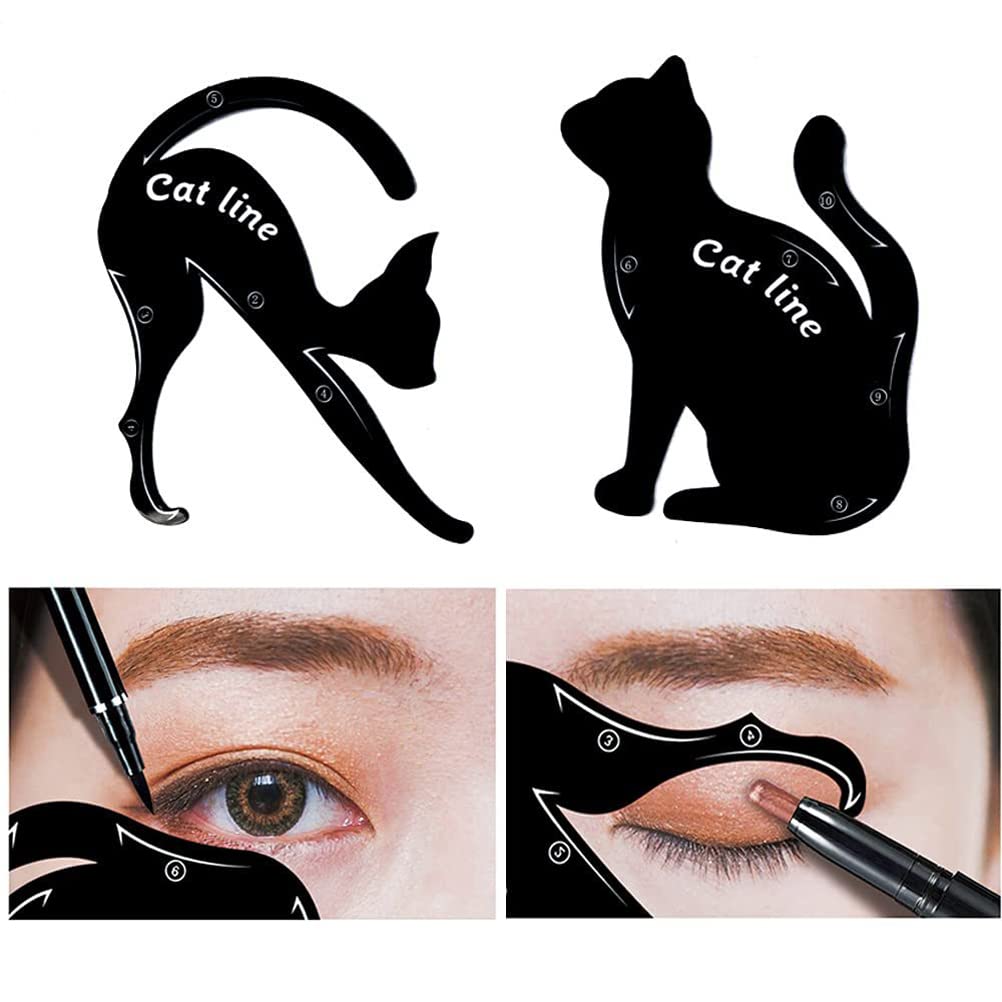 2 Pcs Cat Eyeliner Stencils, Matte PVC Material Smoky Eyeshadow Applicators Template Plate, Cat Shape Eye Liner & Eye Shadow Guide Template Tool