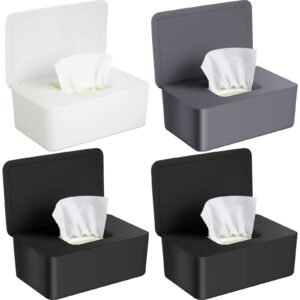 4 pieces baby wipes dispenser wipe container keep wipes moist baby wipe holder easy open wet tissue storage non-slip box case for bathroom baby nursery (black, white, gray)