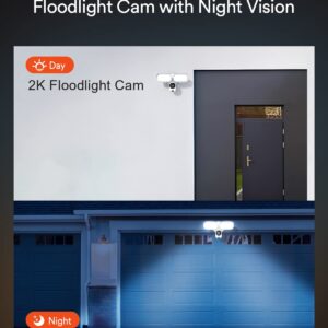 2K Floodlight Camera, Dual Band 2.4/5 GHz Hardwired Home Security Smart Wireless Camera with 3000 Lumens Flood Light Motion Tracking Built-in Siren Alarm Night Vision IP65 Waterproof