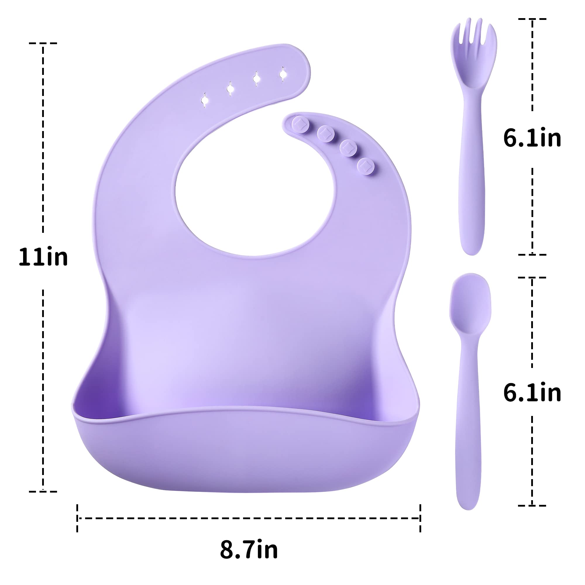 Cibeat Set of 2 Silicone Baby Bibs for Babies & Toddlers, Soft Bibs with Food Catcher Pocket and Spoon Fork