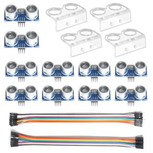 10pcs ultrasonic sensor blocks module kit hc-sr04 distance sensor module with 4pcs mounting bracket compatible with mega r3 duemilanove nano rapsberry pi 3 robot