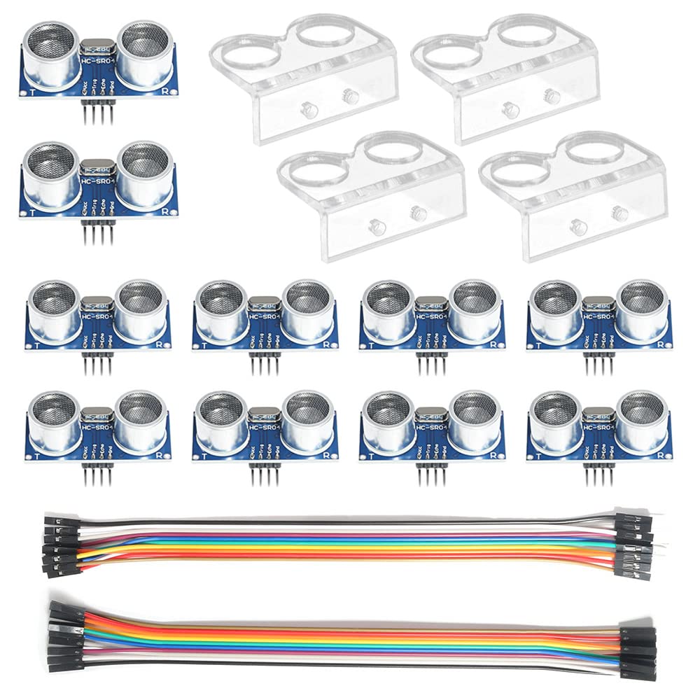 10Pcs Ultrasonic Sensor Blocks Module Kit HC-SR04 Distance Sensor Module with 4pcs Mounting Bracket Compatible with Mega R3 Duemilanove Nano Rapsberry Pi 3 Robot