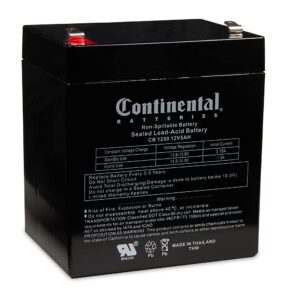 Continental Battery CB 1250 F1 12V 5Ah Sealed Rechargeable AGM Battery T1/F1 Terminals Security Alarm System Garage Doors