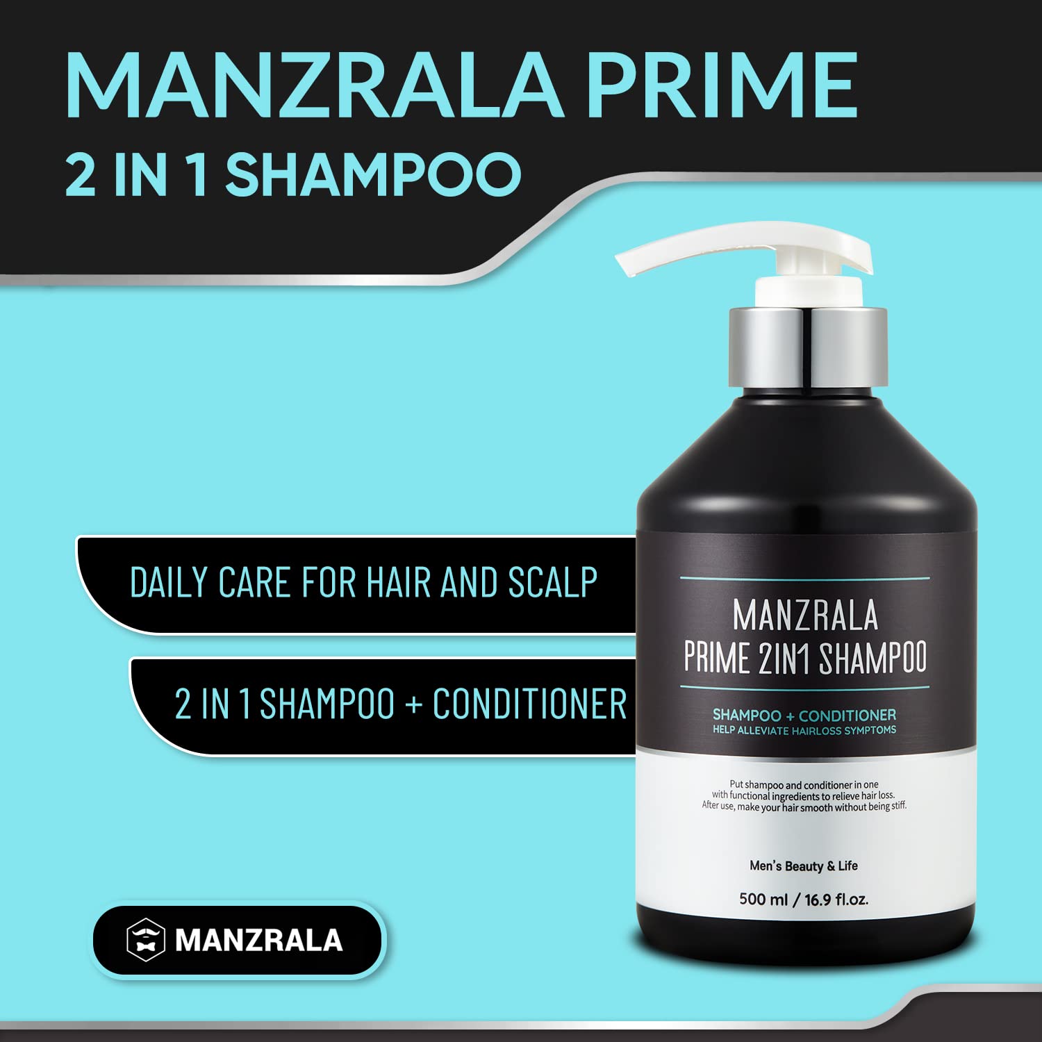 Manzrala 2 in 1 Mens Shampoo and Conditioner | Men Shampoo for Thinning Hair & Nourishing Scalp | Lemon Scent Shampoo 2 in 1 for Men | 16.9 fl.oz. (Pack of 1)