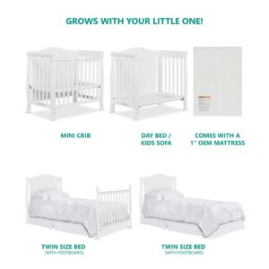 Dream On Me Addison Full Panel 4-in-1 Convertible Mini Crib in White, JPMA Certified Baby Crib, Non-Toxic Finish, New Zealand Pinewood, Low to Floor Design