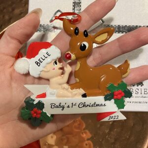 Personalized Baby's 1st Christmas Snowman Ornament (Baby and Reindeer)