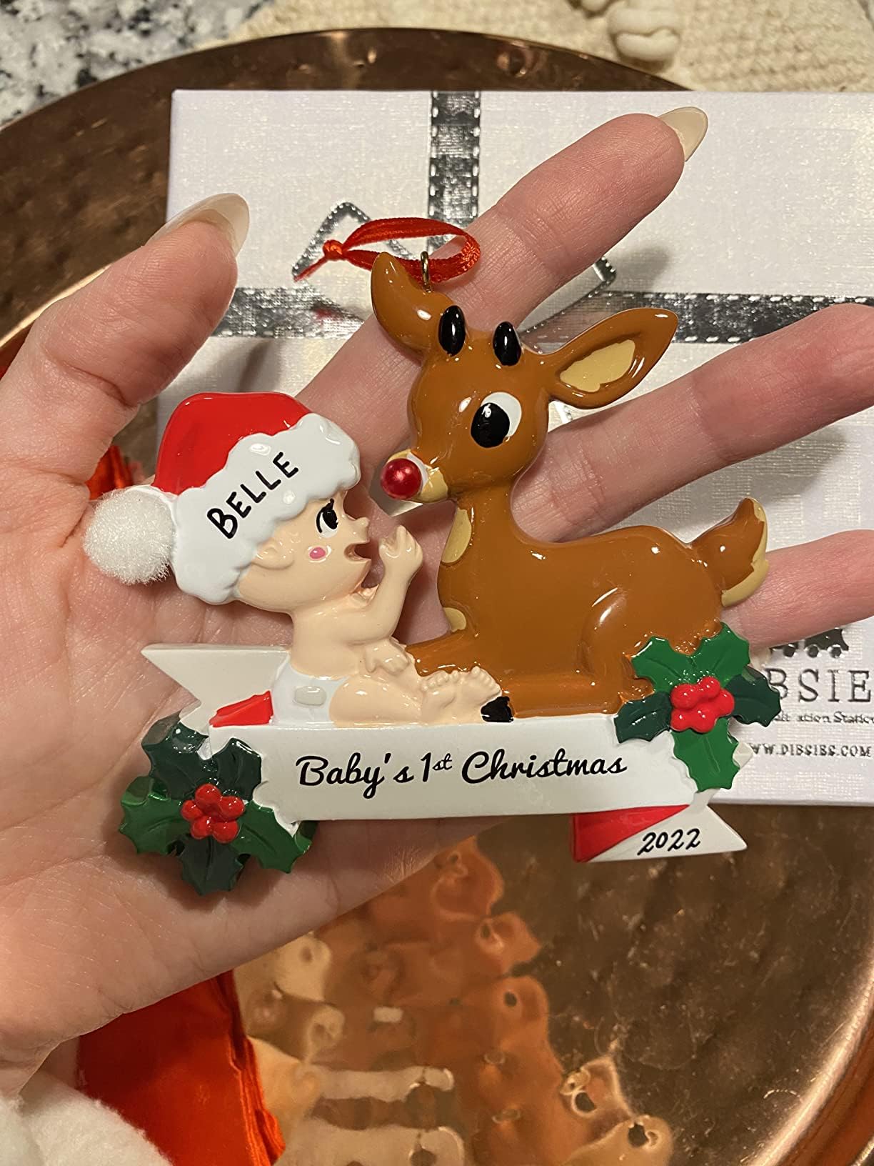 Personalized Baby's 1st Christmas Snowman Ornament (Baby and Reindeer)