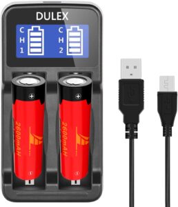 dulex 3.7v lithium ion rechargeable batteries charger for led flashlights, toys, doorbells, handheld mini fan, headlamps and other household devices.