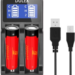 DULEX 3.7V Lithium ion Rechargeable Batteries Charger for LED Flashlights, Toys, Doorbells, Handheld Mini Fan, Headlamps and Other Household Devices.